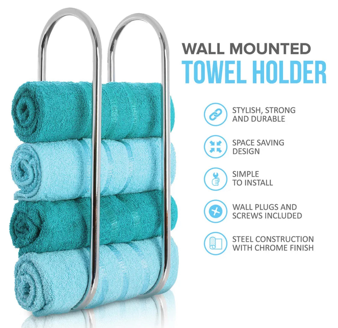 Wall Mounted Chrome Towel Holder Bathroom Storage Rack valu 2u